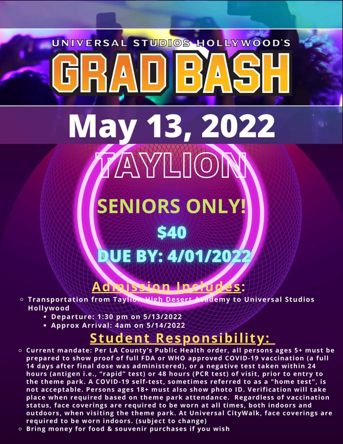Senior Grad Bash Information - Taylion High Desert Academy
